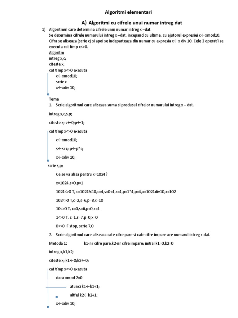 Algoritmi Elementari - Cifre 1 | PDF