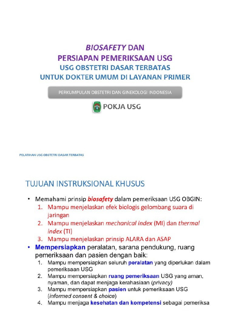 Biosafety Dan Persiapan Pemeriksaan - Usg Obstetri Dasar Terbatas PDF | PDF