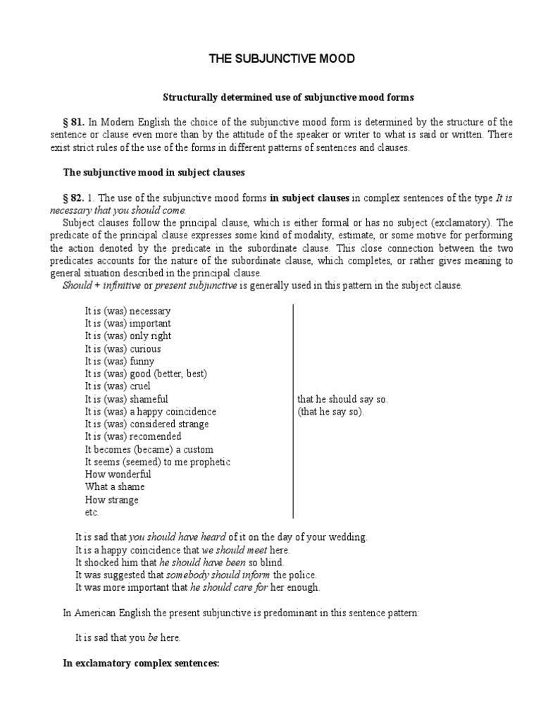 THE SUBJUNCTIVE MOOD Practice 13-14 | PDF | Clause | Verb