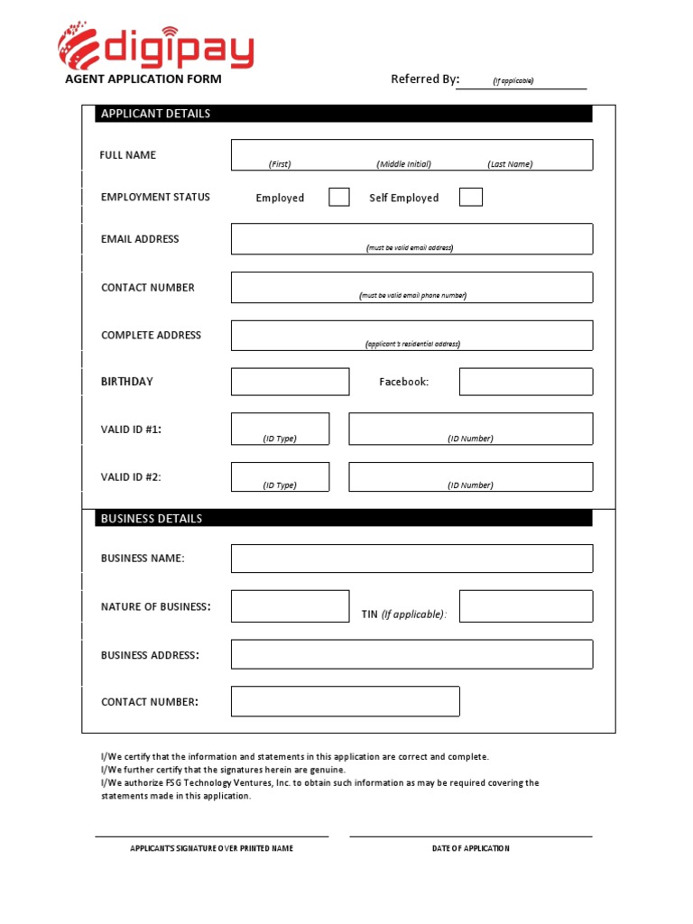 Agent Application Form Template | PDF