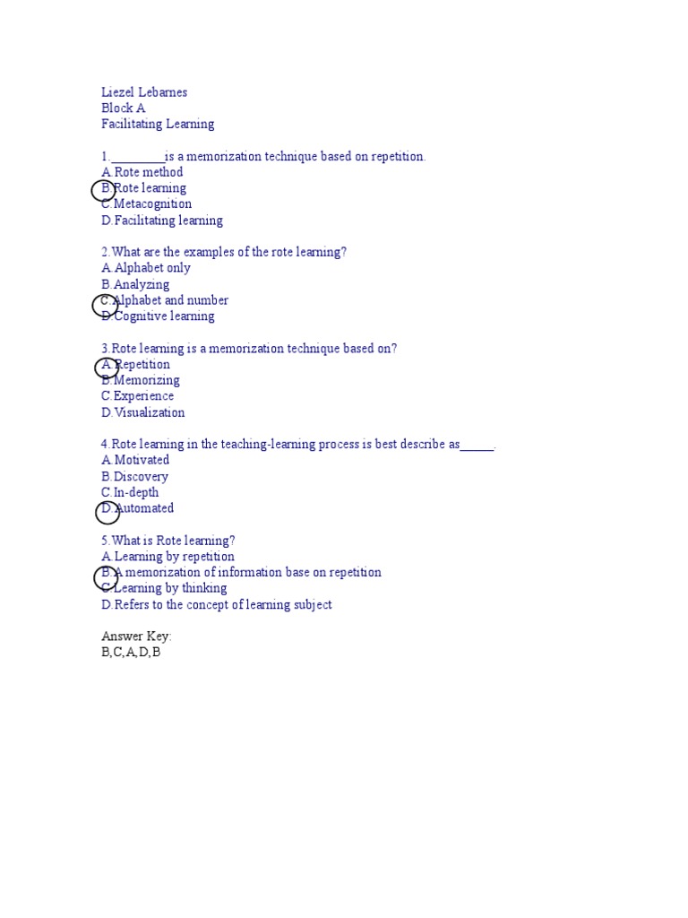 Exploring Rote Learning: A Study of Memorization Through Repetition | PDF