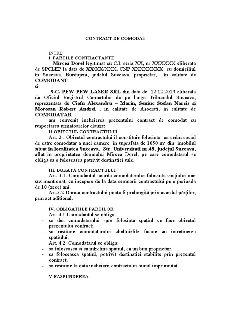 Act Comodat Exemplu | PDF