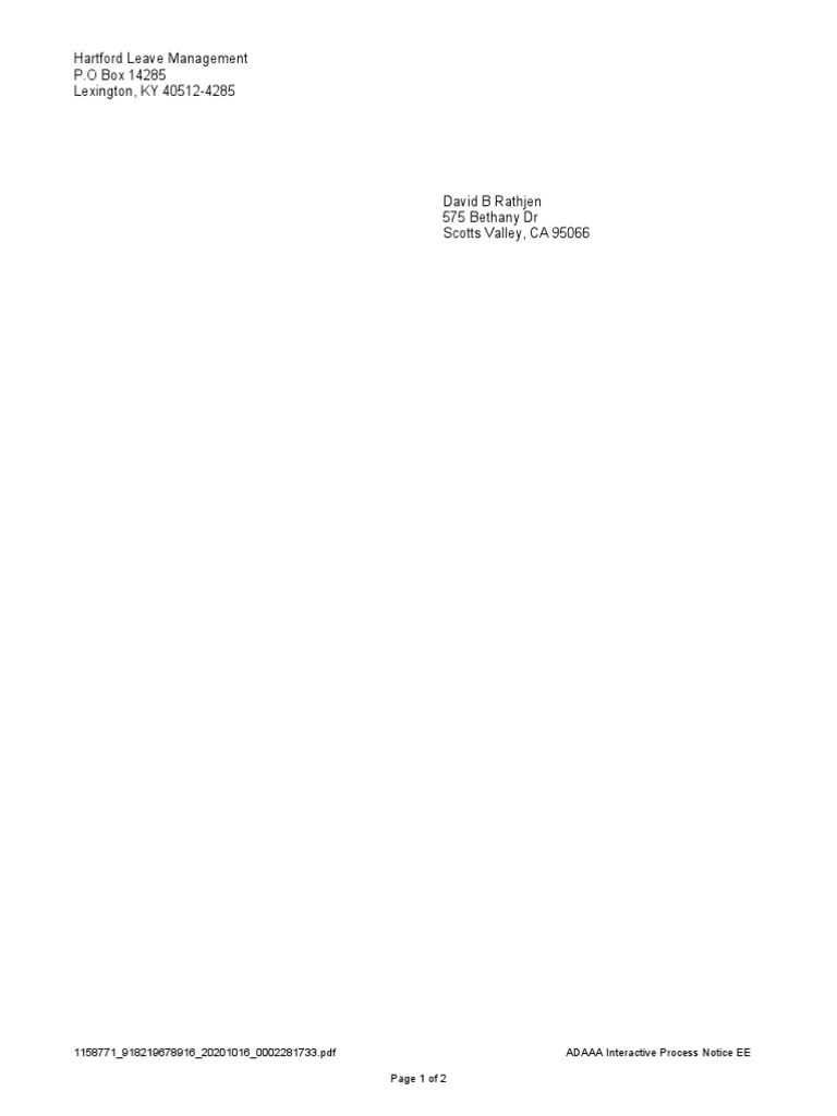 Hartford Leave Management P.O Box 14285 Lexington, KY 40512-4285 | PDF ...