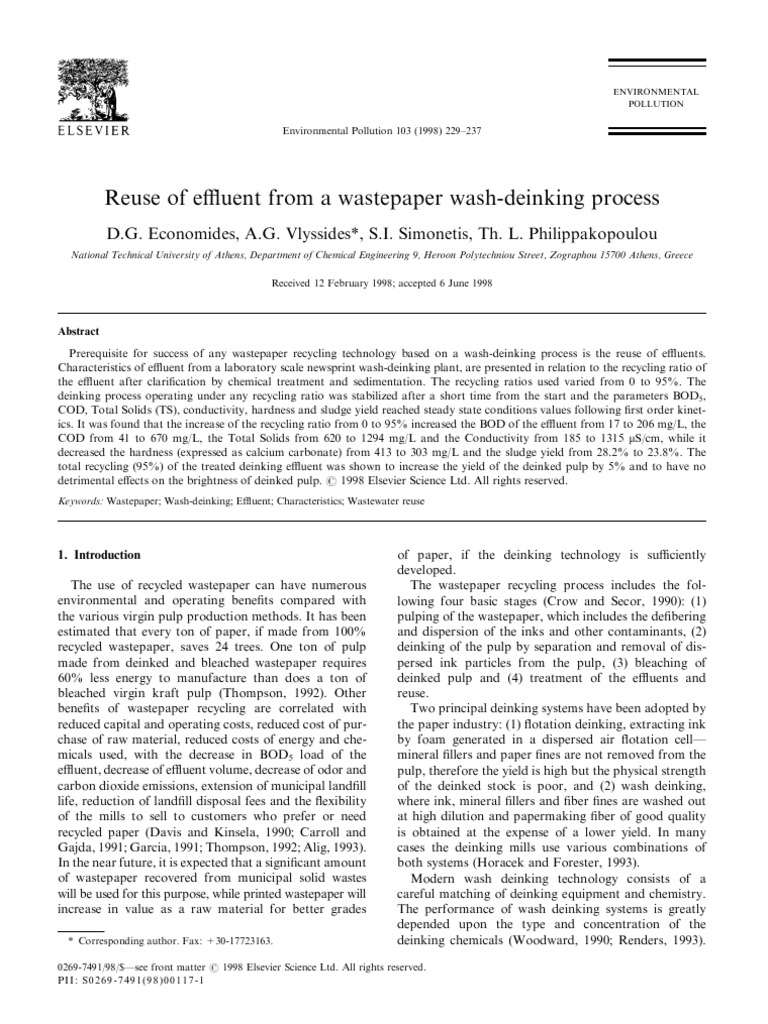 Reuse of e Uent From A Wastepaper Wash-Deinking Process | PDF | Pulp ...