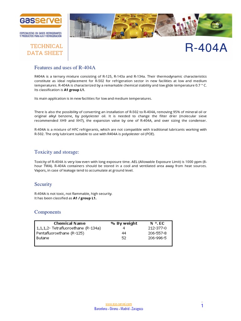 Technical Data Sheet R404A ENGLISH PDF | Download Free PDF | Liquids ...