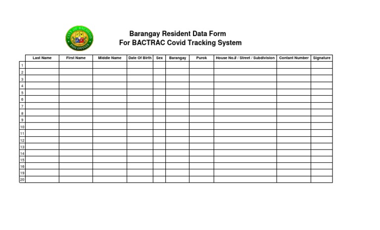 Barangay Resident Data Form For BACTRAC Covid Tracking System | PDF