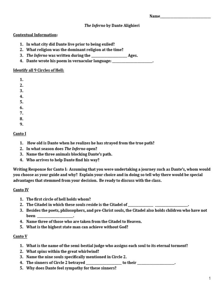 Dante Study Guide | PDF | Inferno (Dante) | Hell