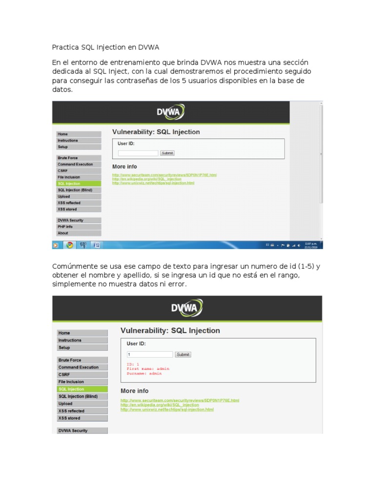 Practica SQL Injection en DVWA | PDF | SQL | Contraseña