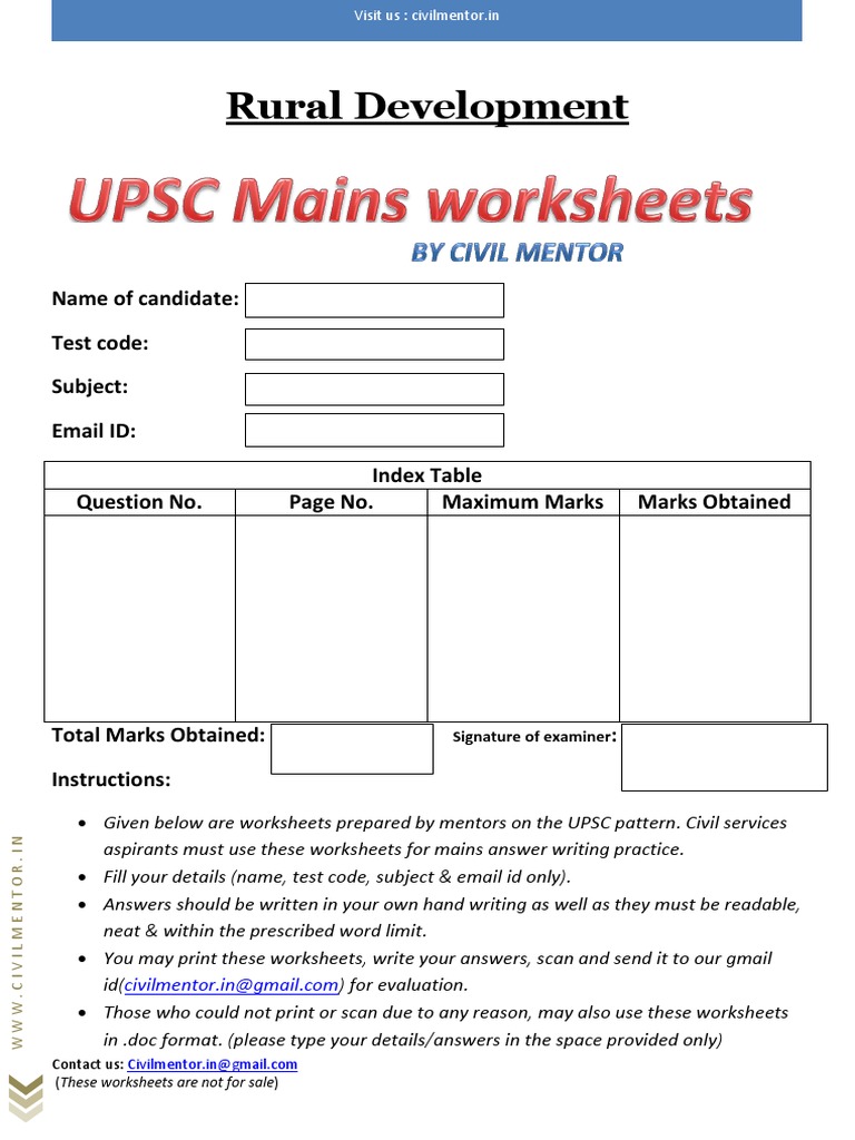 UPSC Rural Development Worksheets | PDF | Business