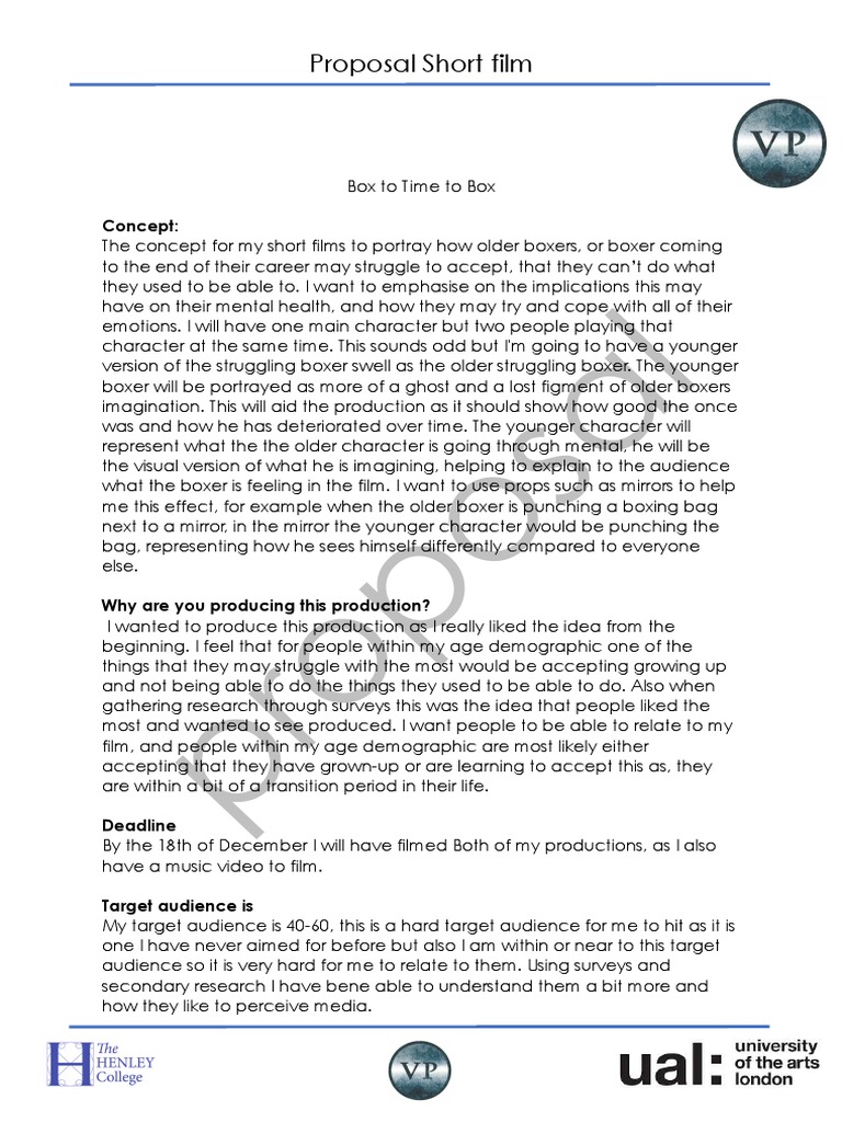 Short Film Proposal | PDF | Target Audience | Behavioural Sciences