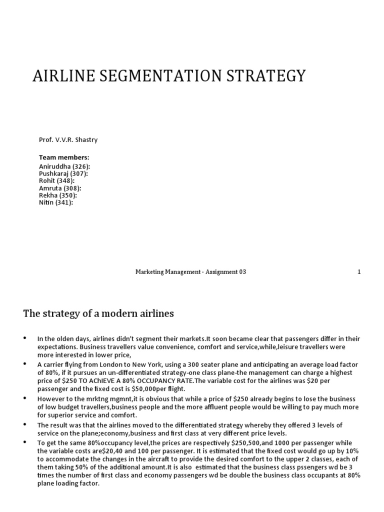 Airline Segmentation Strategy: Prof. V.V.R. Shastry | PDF | Economies ...