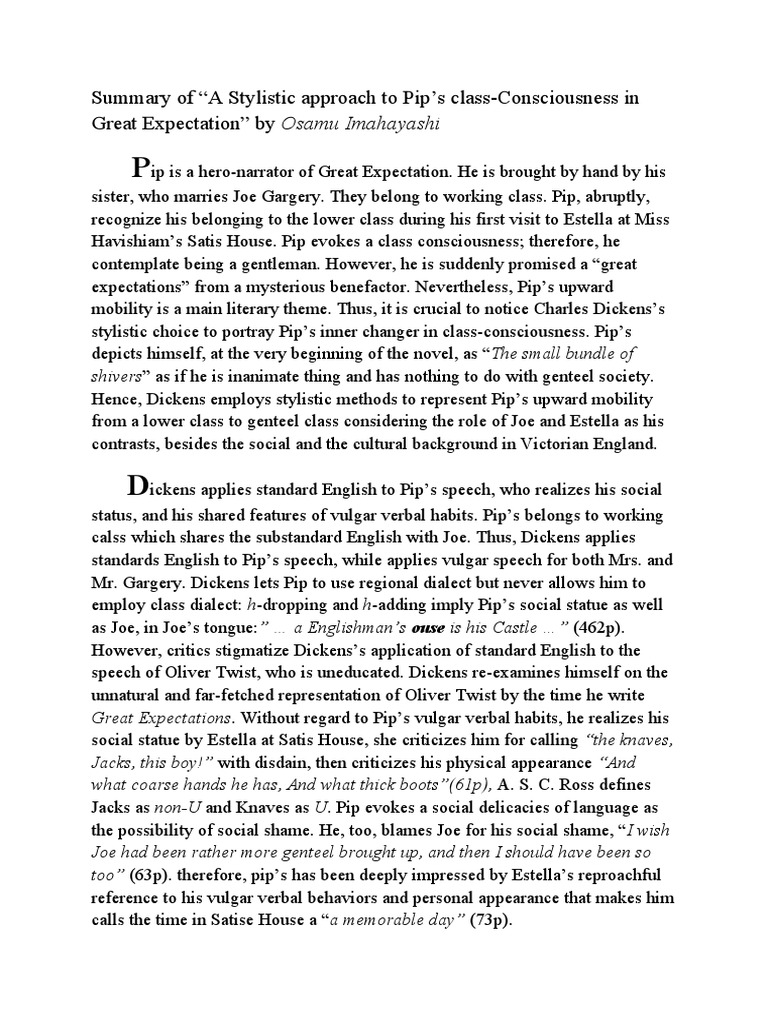 Summary of "A Stylistic Approach To Pip's Class-Consciousness in Great ...