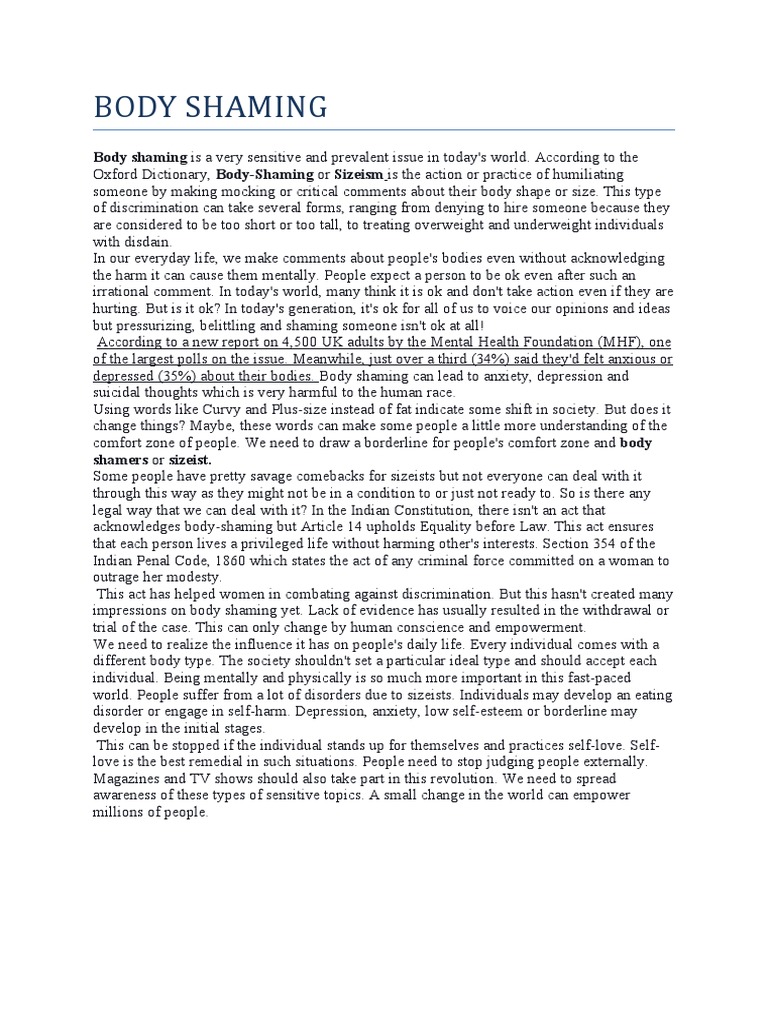 Body Shaming | PDF | Body Image | Mental Disorder