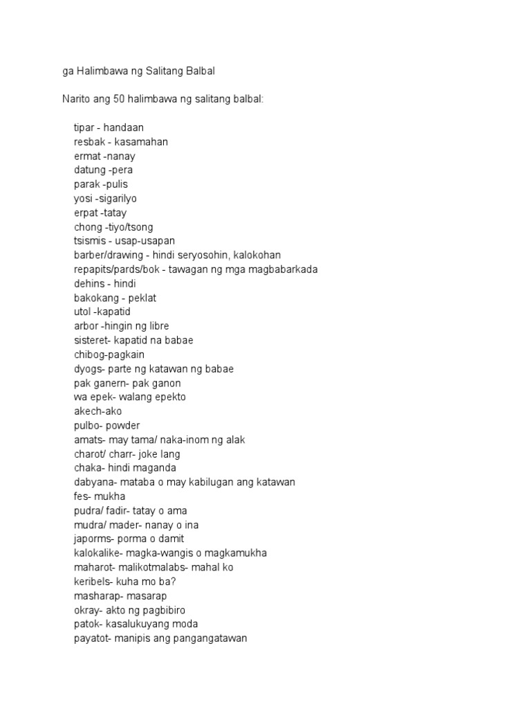 Diksyunaryo NG Salitang Balbal | PDF