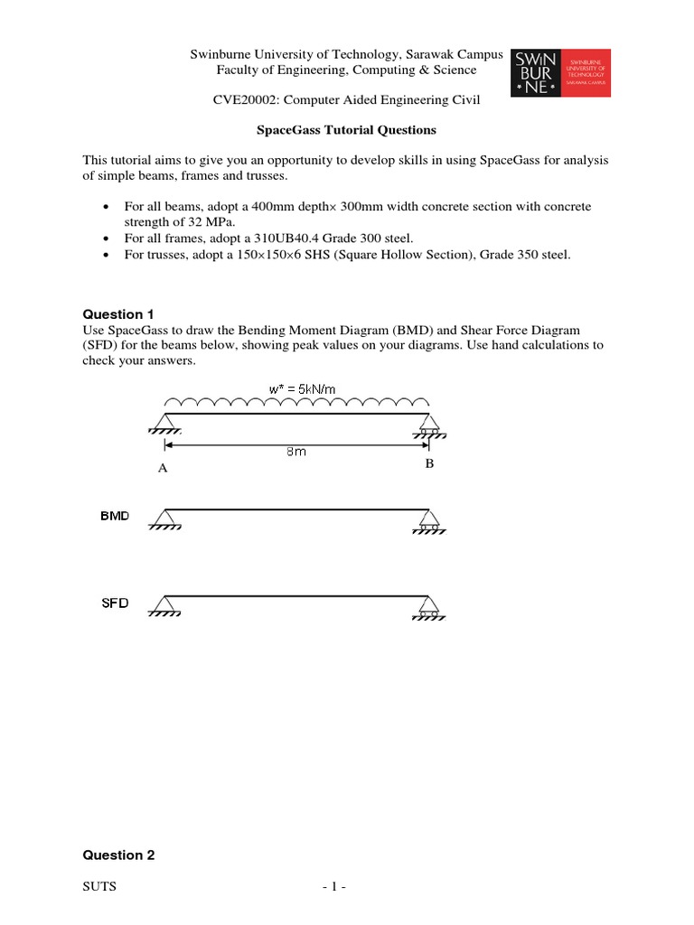 Spacegass Tutorial Questions | Download Free PDF | Bending | Beam (Structure)