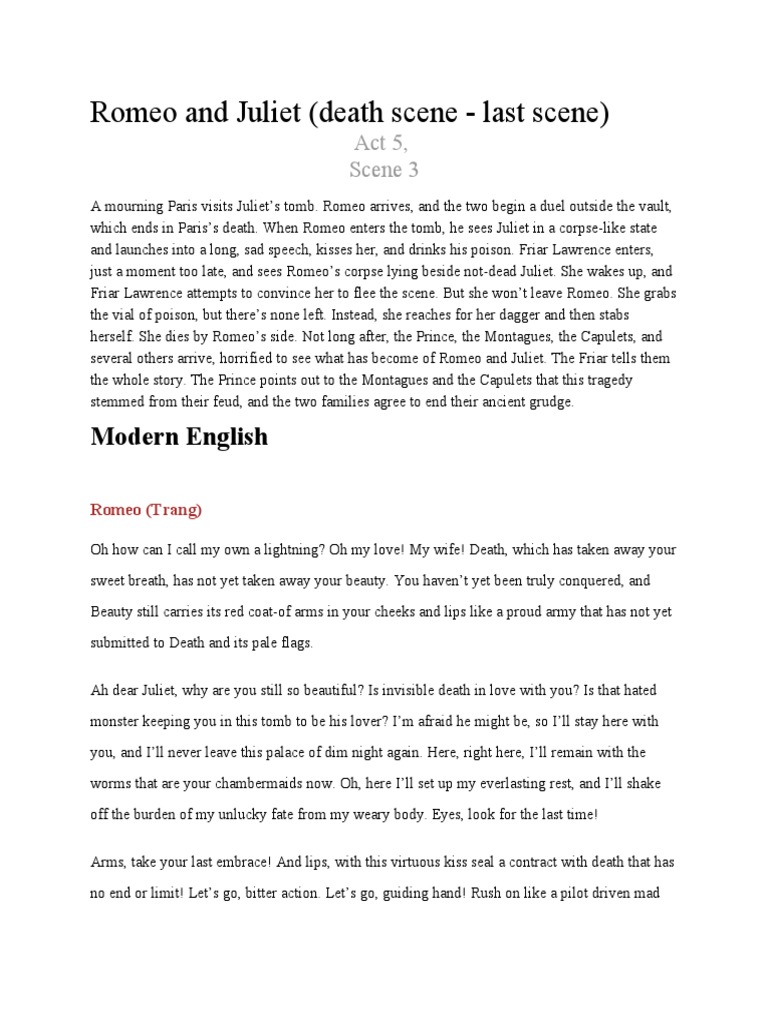 Romeo and Juliet (Death Scene - Last Scene) : Modern English | PDF ...