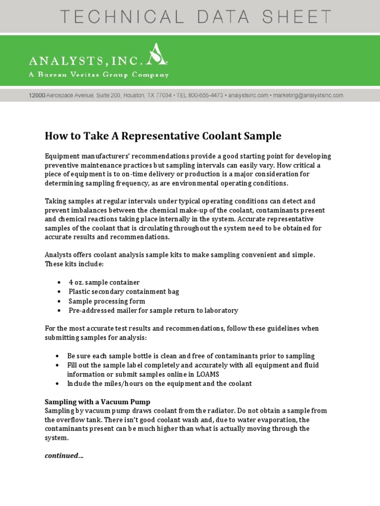 How To Take A Representative Coolant Sample: Sampling With A Vacuum ...