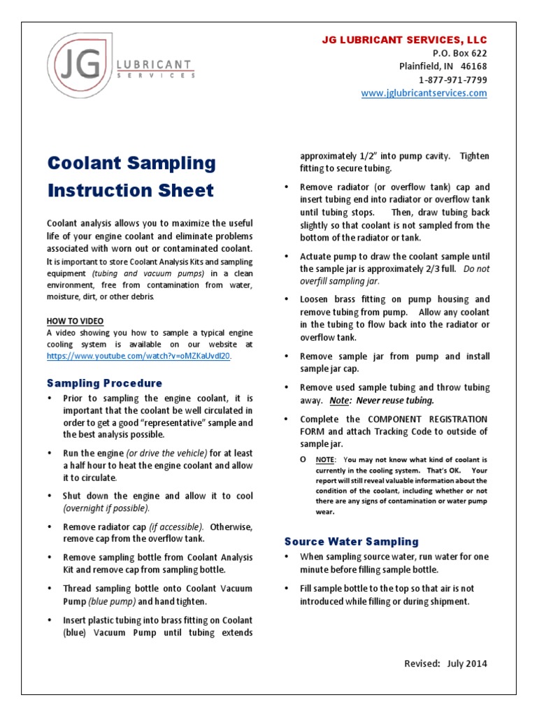 Coolant Sampling Procedure | PDF | Radiator | Pump