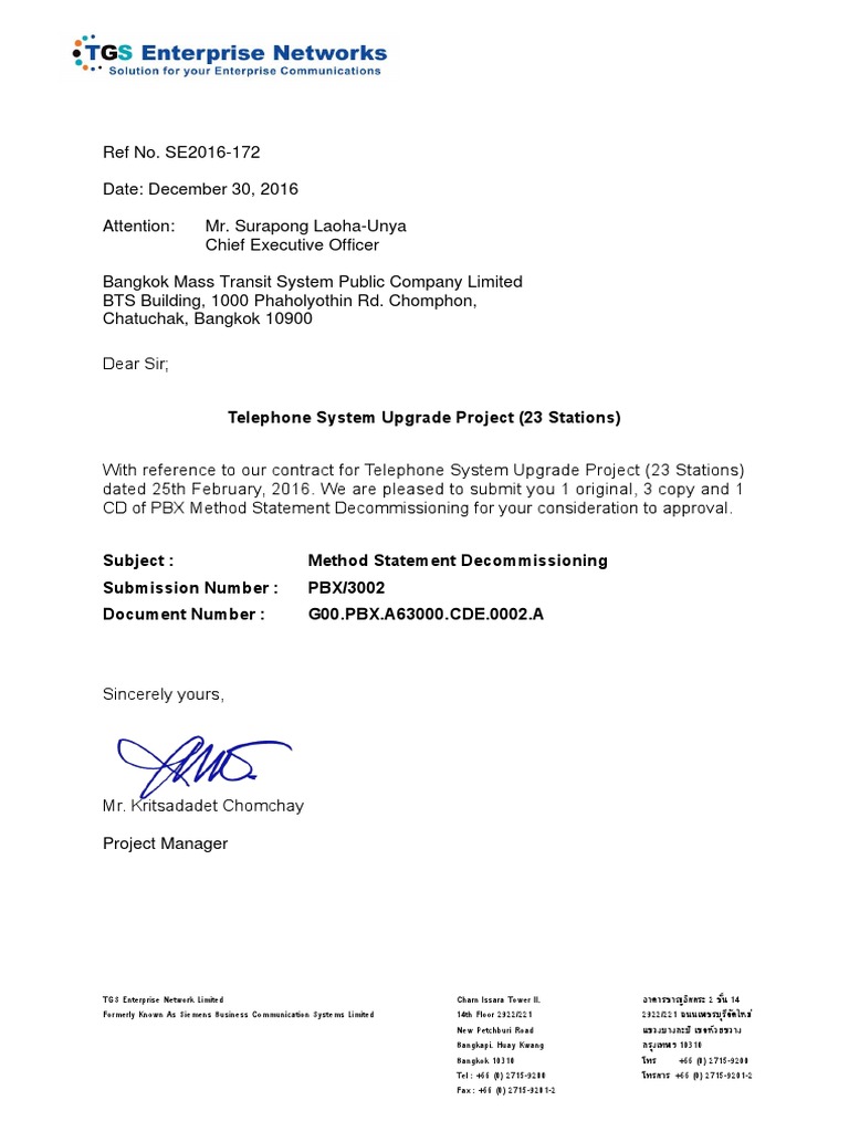 SE2016-172 - Method Statement For Decommissioning | PDF