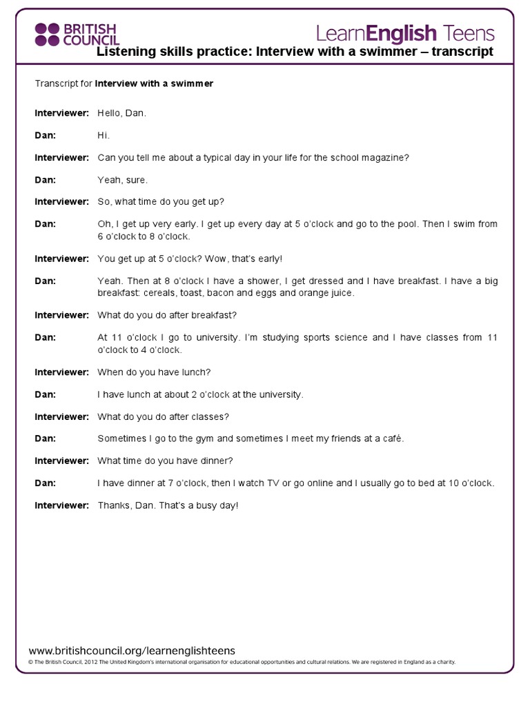 Interview With A Swimmer - Transcript 3 PDF | PDF | Lifestyle