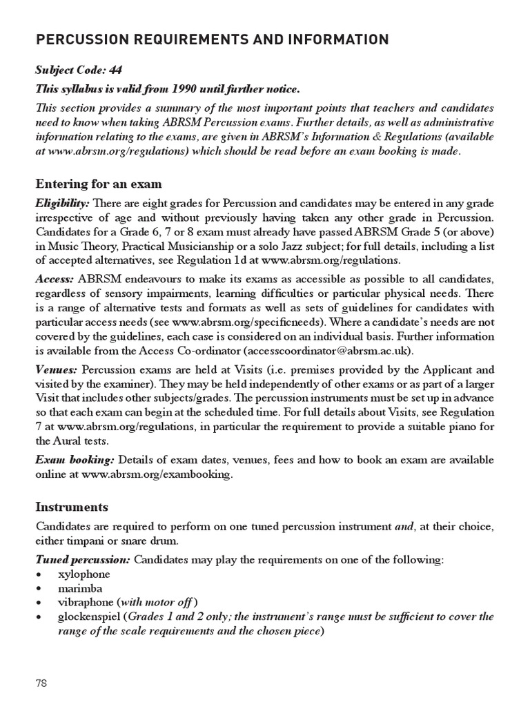 Percussion Requirements and Information: Entering For An Exam | PDF ...