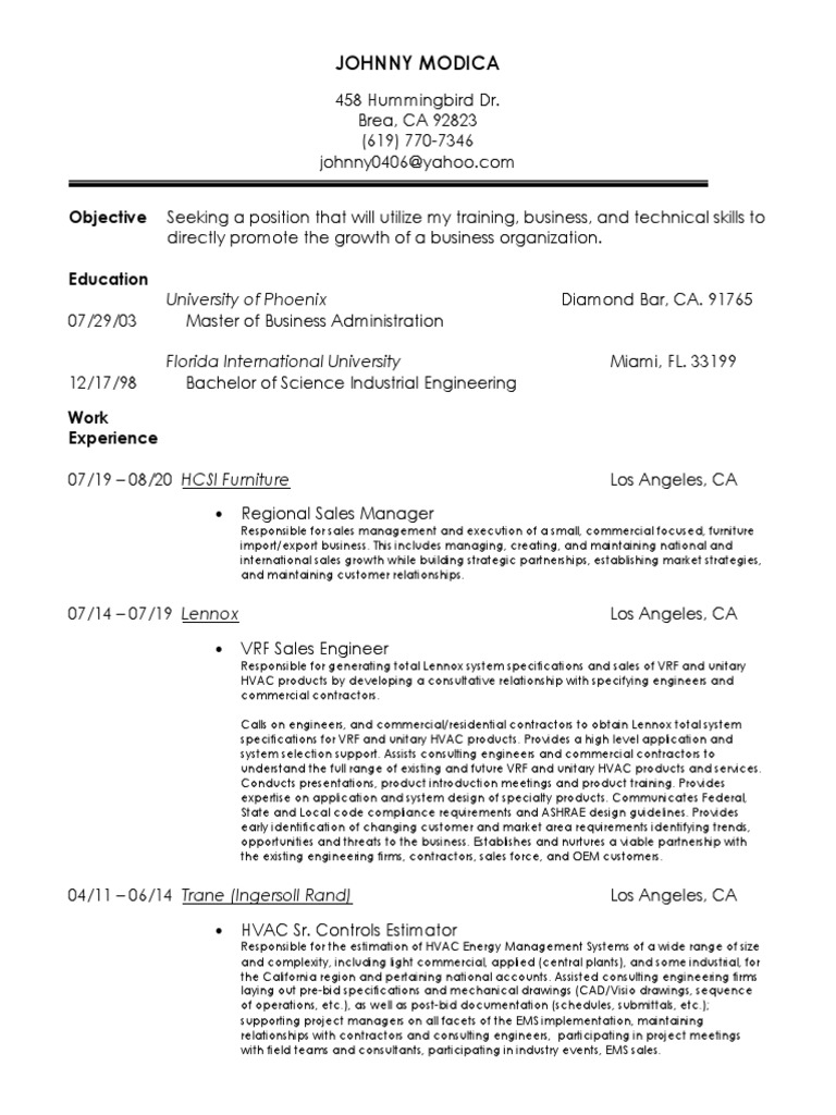 Johnny Modica Resume | PDF | Sales | Specification (Technical Standard)