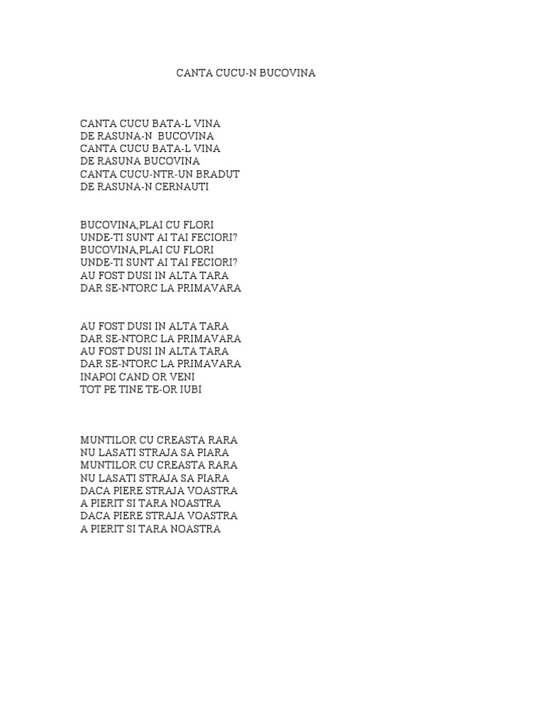 Canta Cucu-N Bucovina | PDF