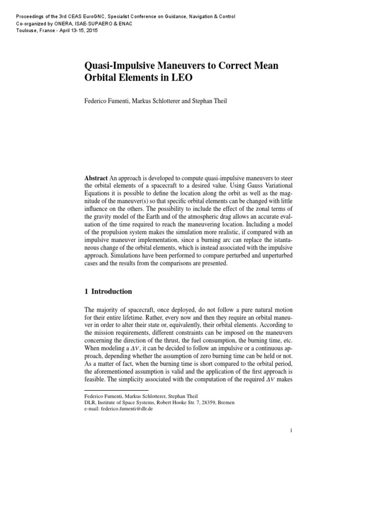 Quasi-Impulsive Maneuvers To Correct Mean Orbital Elements in LEO | PDF ...