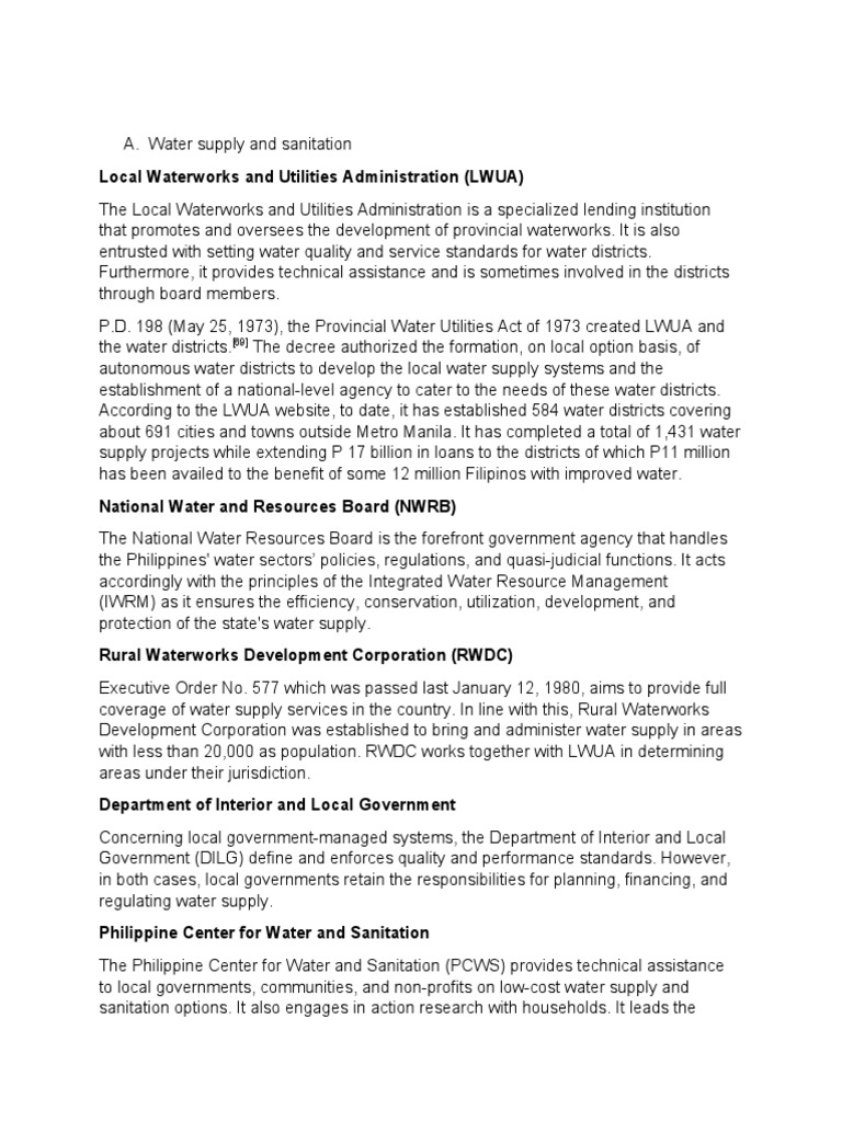 Local Waterworks and Utilities Administration (LWUA) | PDF | Sanitary ...