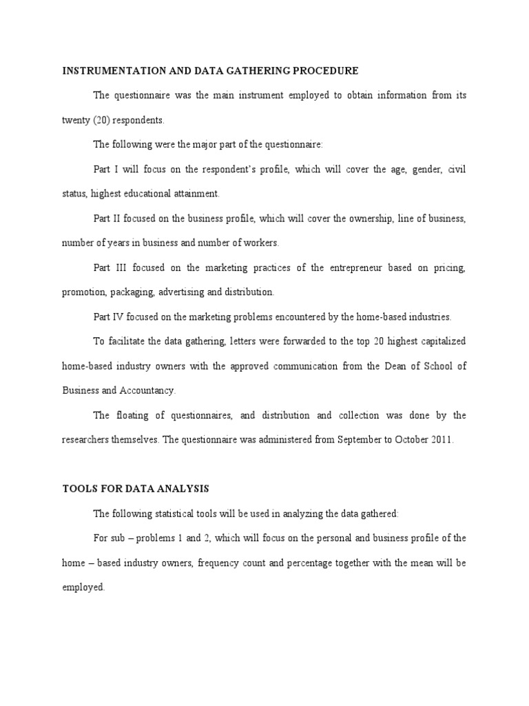 Instrumentation and Data Gathering Procedure | PDF | Data | Mean