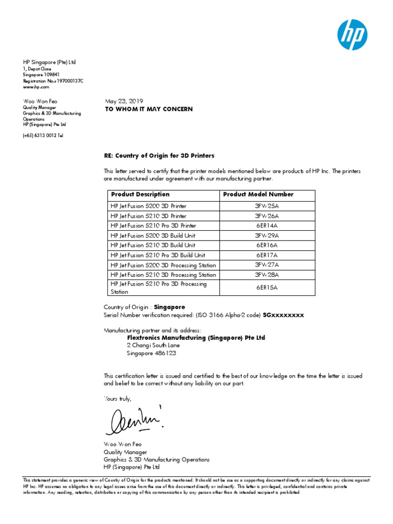 HP Jet Fusion 5200, 5210, 5210 Pro 3D Printing Solution - Certificate ...