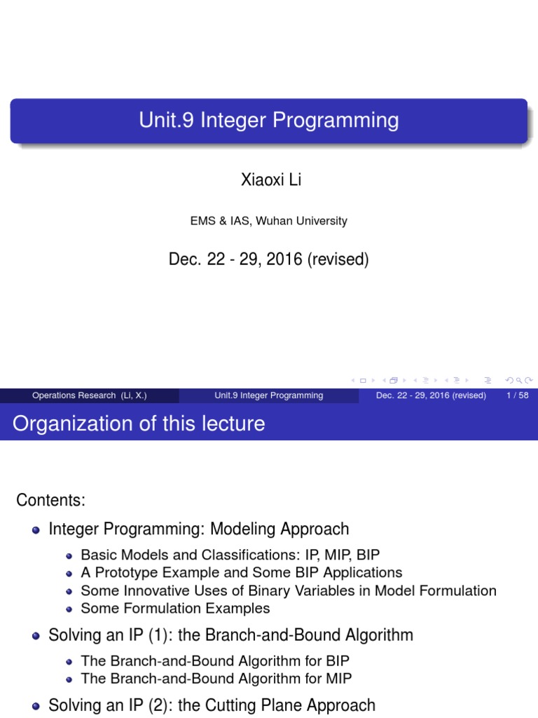 Fdocuments - in - Unit9 Integer Programming Xiaoxi Lis Homepage Innovative Uses of Binary ...