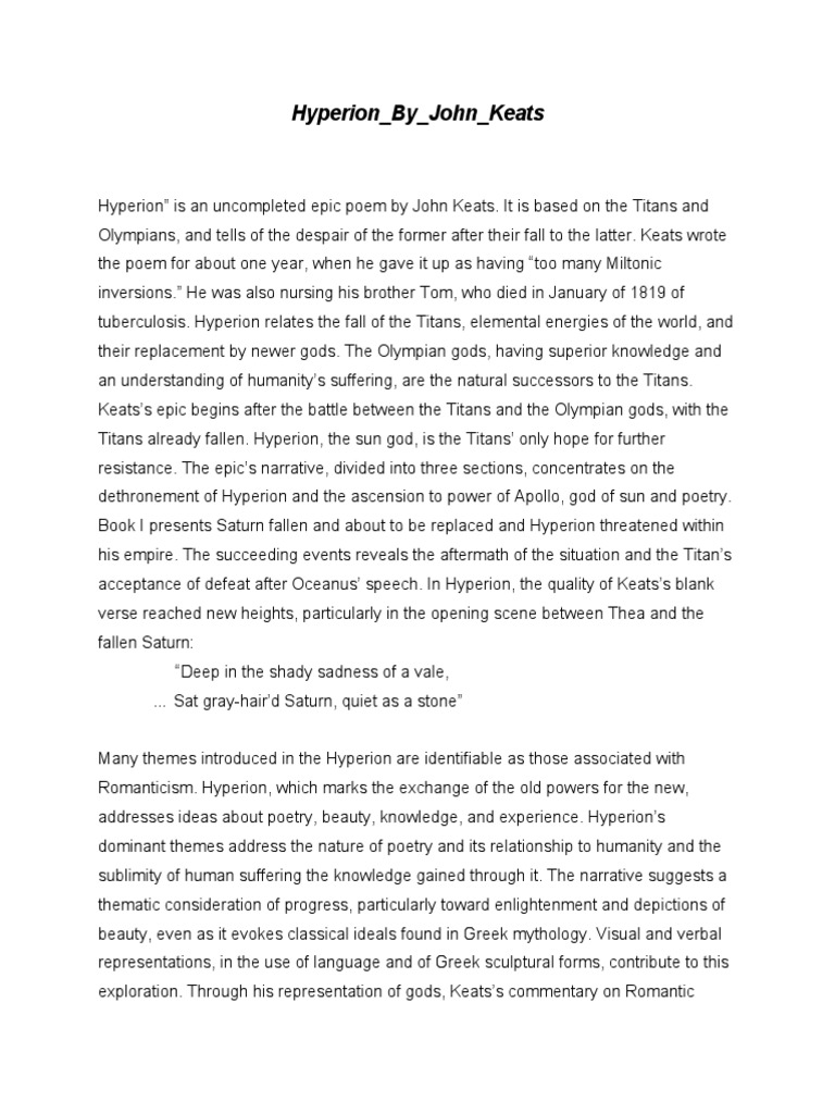 #Hyperion by John Keats | PDF | Poetry