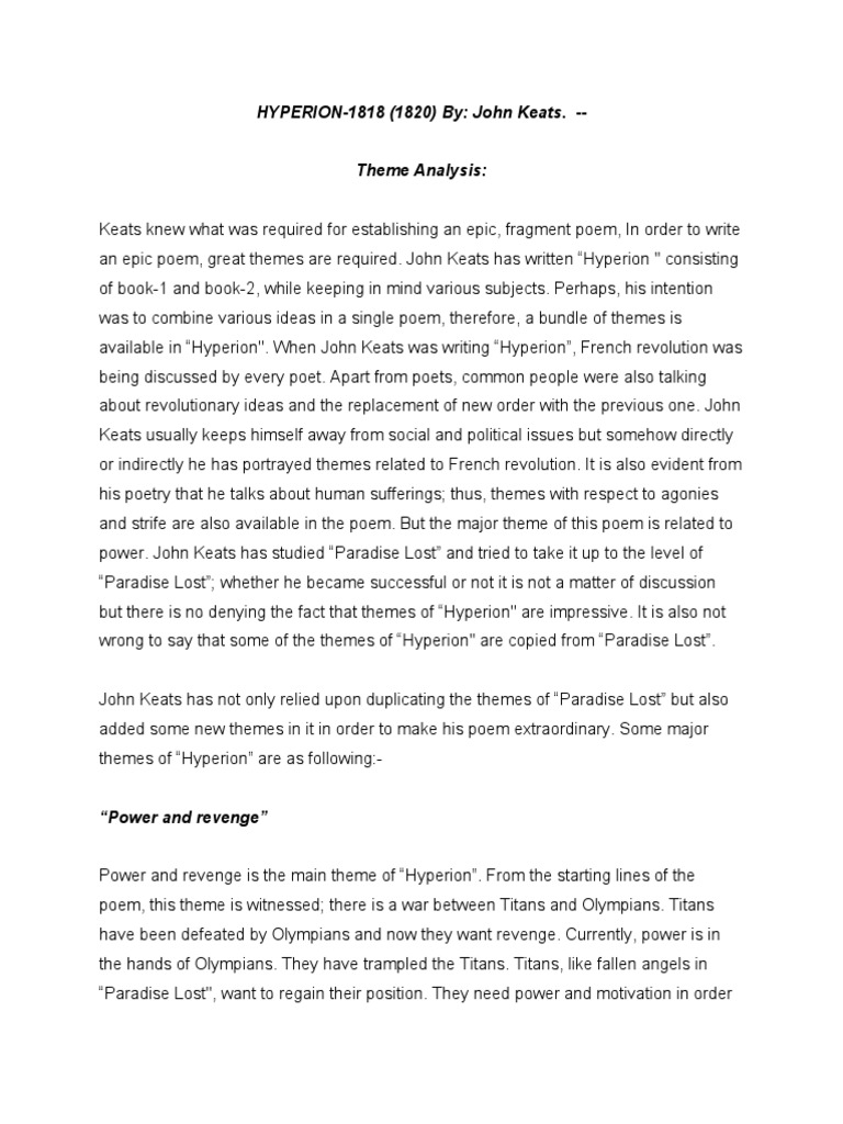 HYPERION-1818 (1820) By: John Keats. | PDF | Poetry