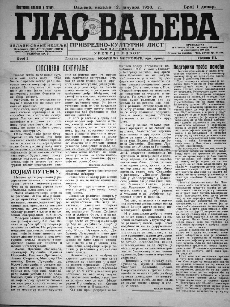 1930-Glas Valjeva Broj 002 | PDF