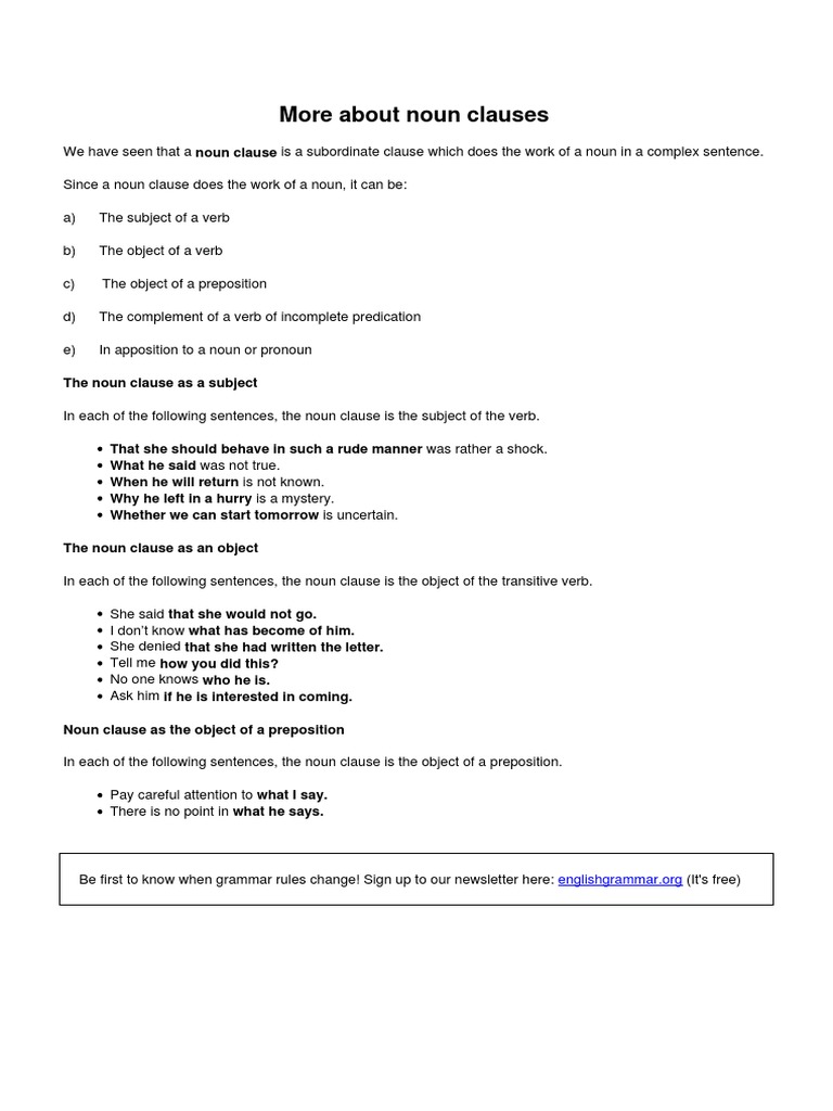 Understanding Noun Clauses | PDF | Clause | Object (Grammar)