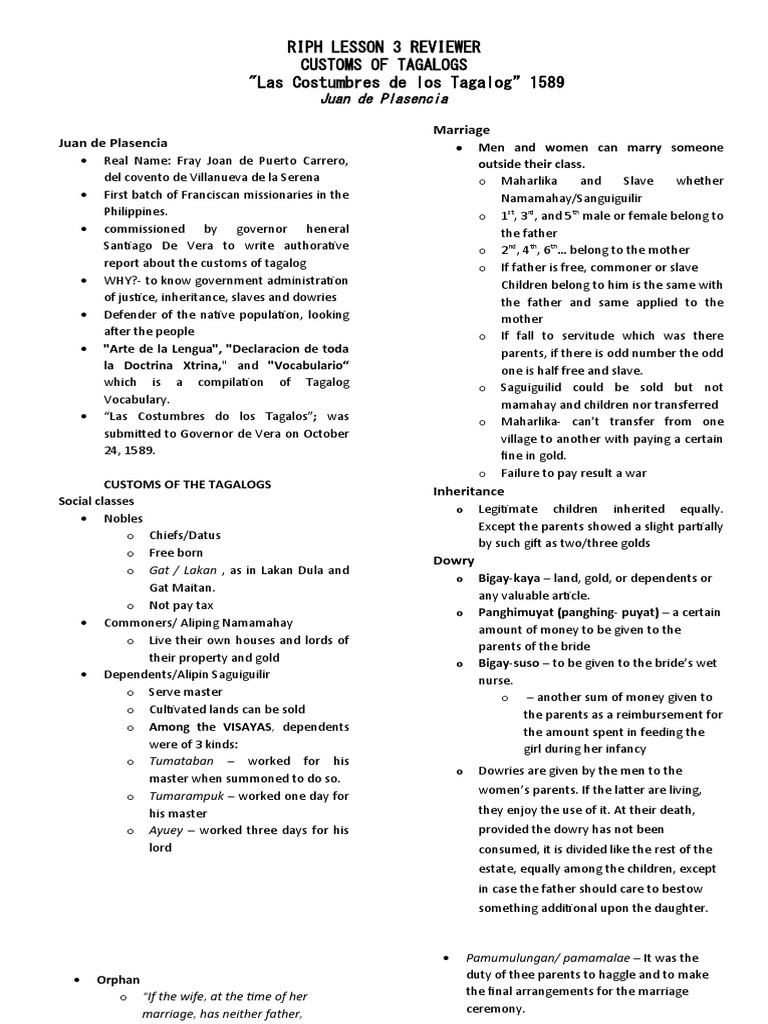 Riph Lesson 3 Reviewer | PDF | Tagalog Language | Kinship And Descent