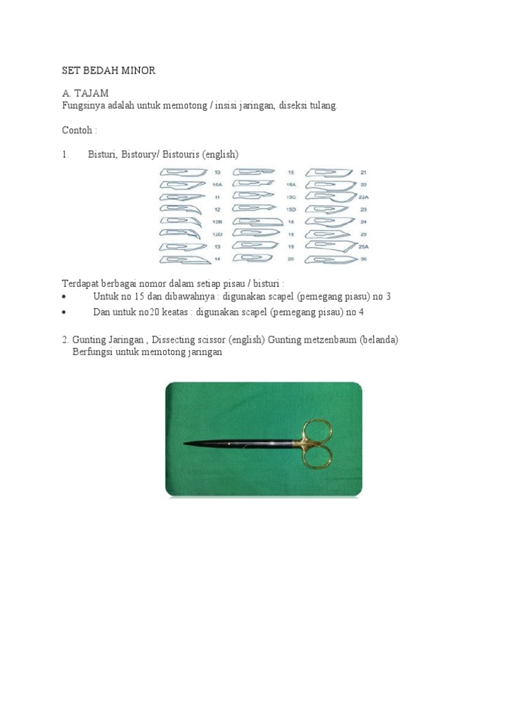 Alat dan Fungsi Set Bedah Minor | PDF | Kajian Bahasa Asing | Sains ...