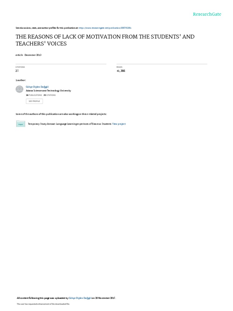 The Reasons of Lack of Motivation From The Students' and Teachers ...