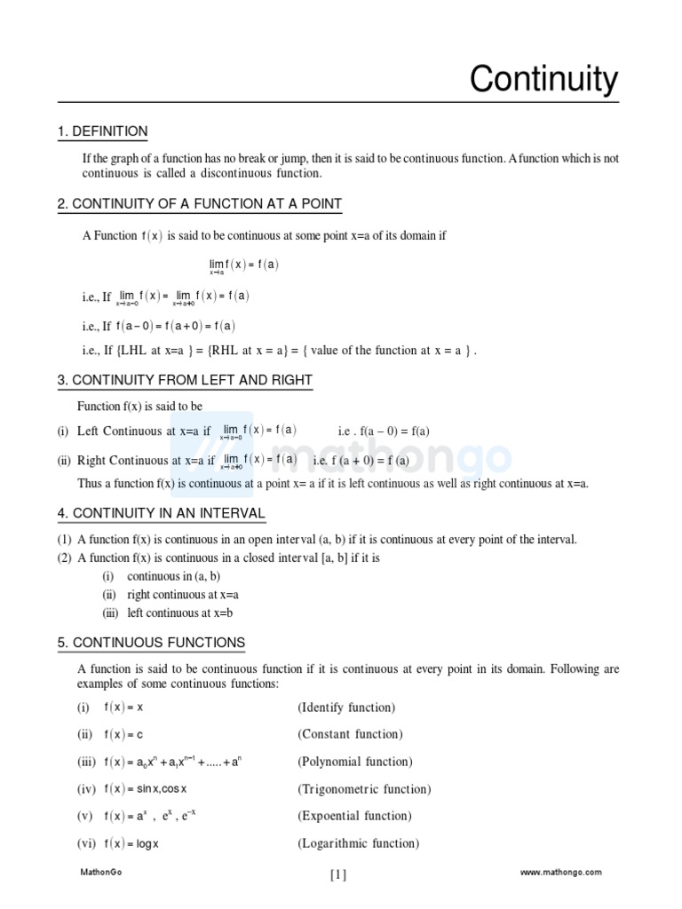 Continuity Differentiability Formula Sheet PDF | PDF | Continuous Function | Function (Mathematics)