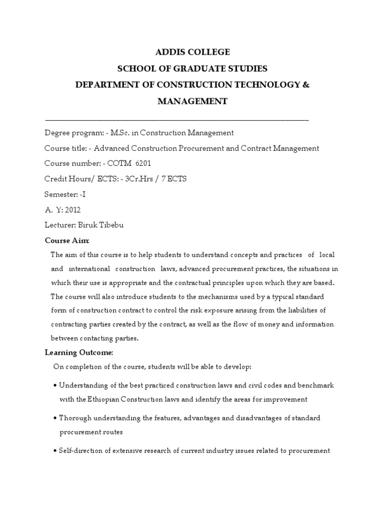 Course Outline Procurement PDF | PDF | Procurement | Public–Private ...