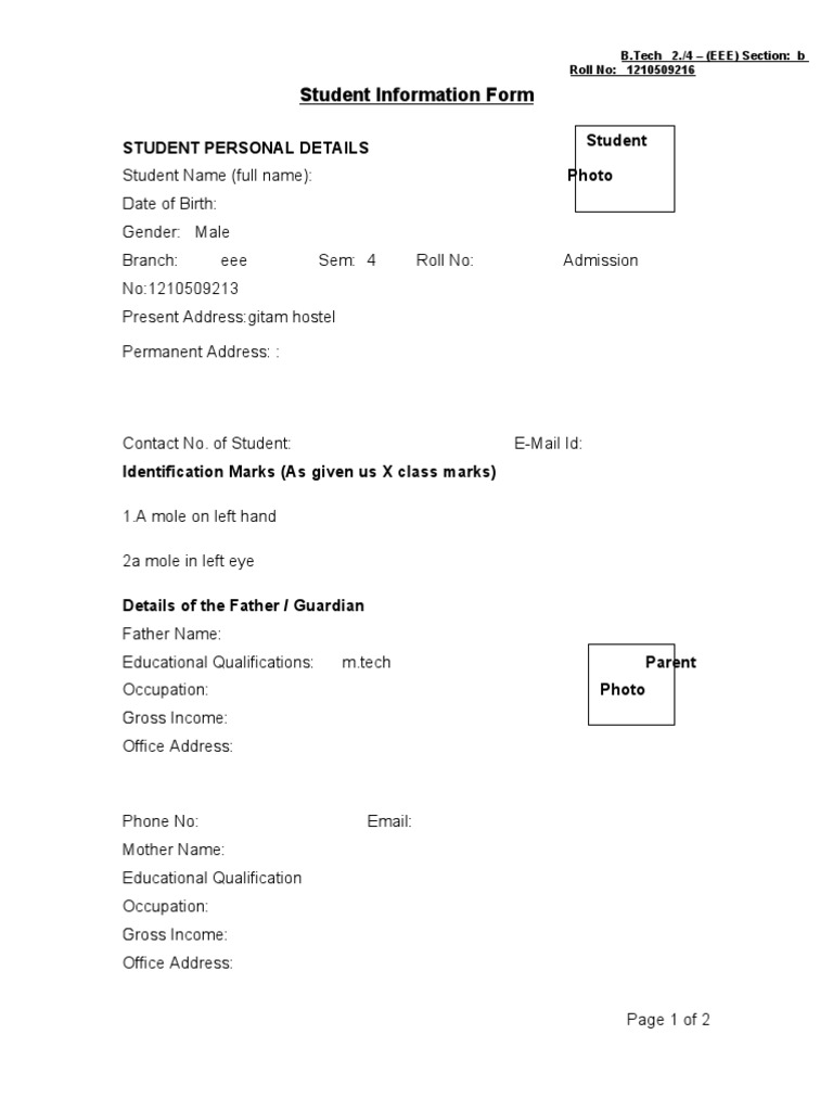 Proforma (Student Information Form) | PDF | Career & Growth | Social ...