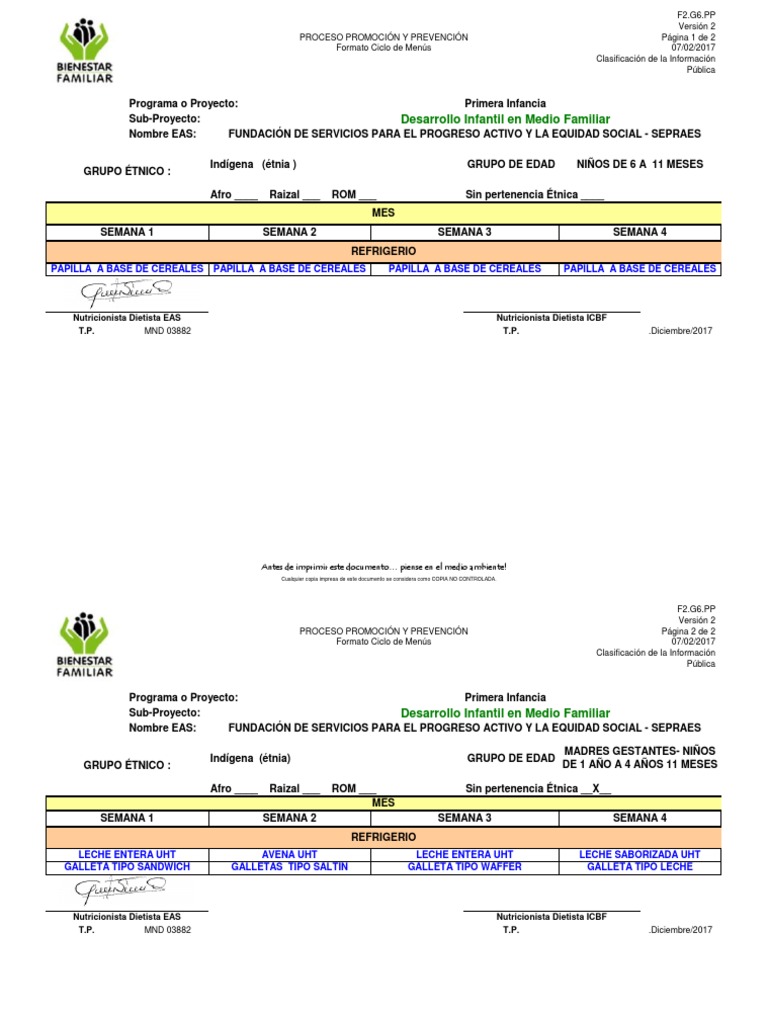 F2.G6.PP Ciclo de Menus v2 - Refrigerios | PDF | Dietético | Dietética
