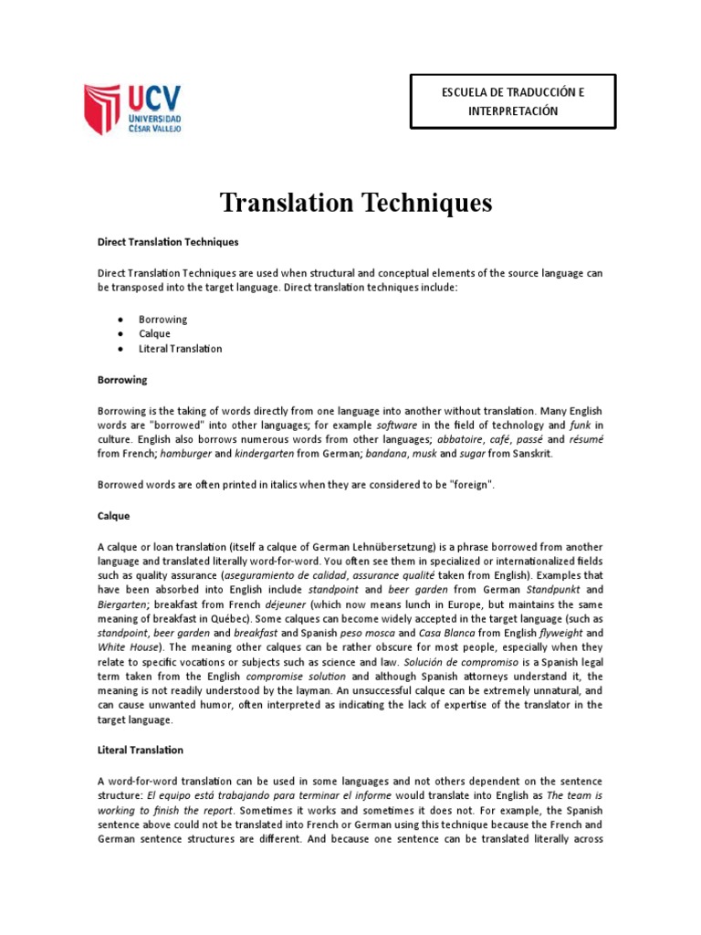 Direct Translation Techniques | PDF | Translations | English Language