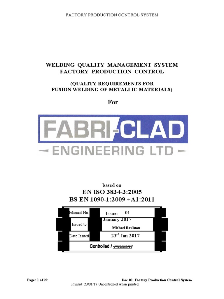 Welding Quality Management Manual | PDF | Calibration | Welding