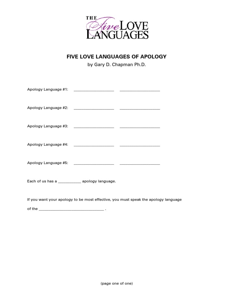 Five Languages of Apology Worksheet | PDF