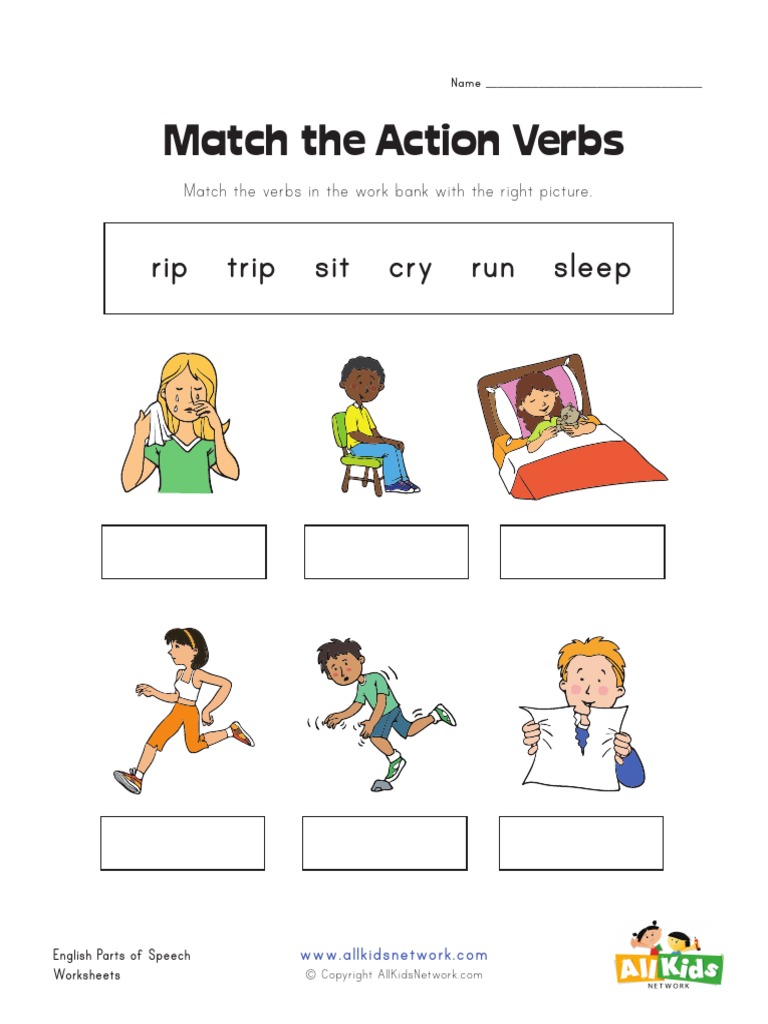 Match The Action Verbs Worksheet PDF | PDF