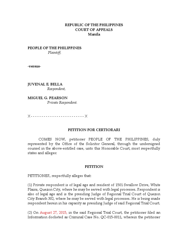 Petition For Certiorari | Download Free PDF | Acquittal | Judgment (Law)