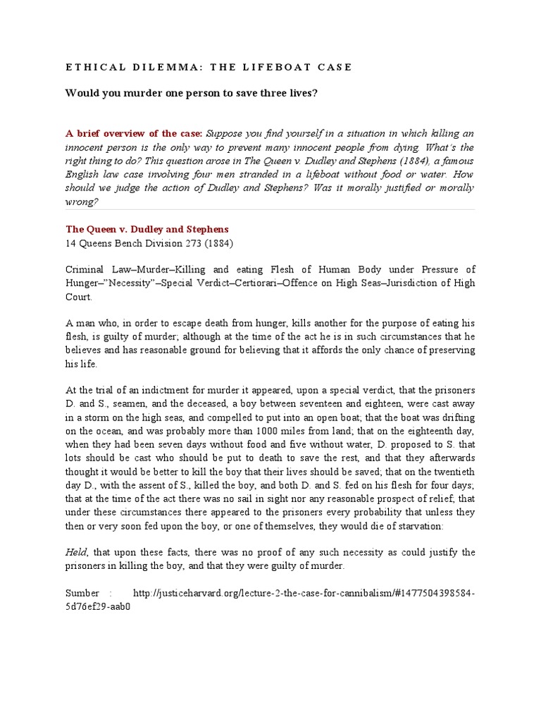 ETHICAL DILEMMA - Life Boat Case | PDF