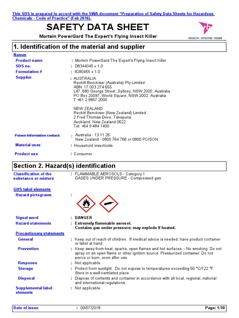 Mortein (PIF-PAF) PowerGard Insect Killer Spray MSDS | PDF | Toxicity ...